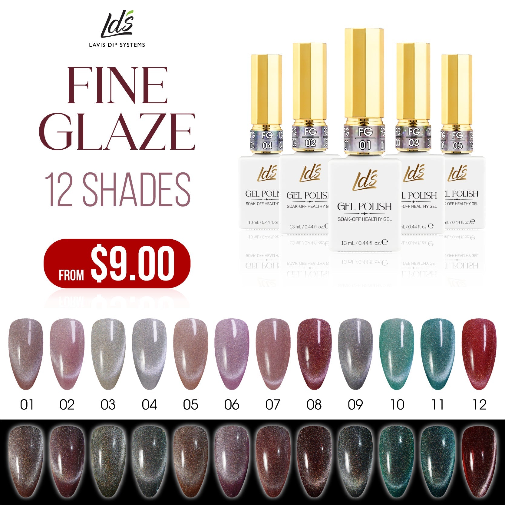 LDS Set 12 Color - Fine Glaze Cat Eye Gel Collection – Lavis Nails
